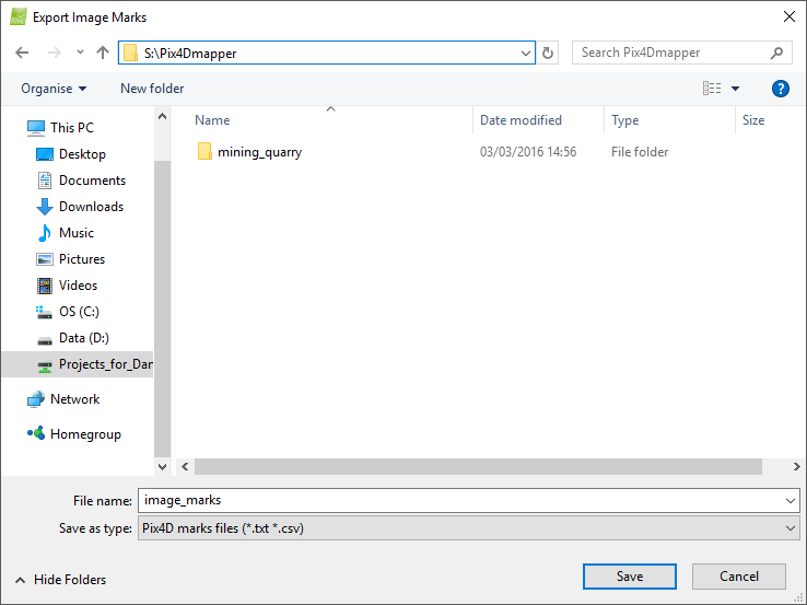 Menu Project > GCP / MTP Manager... > GCP / MTP Table > Import / Export Marks - PIX4Dmapper
